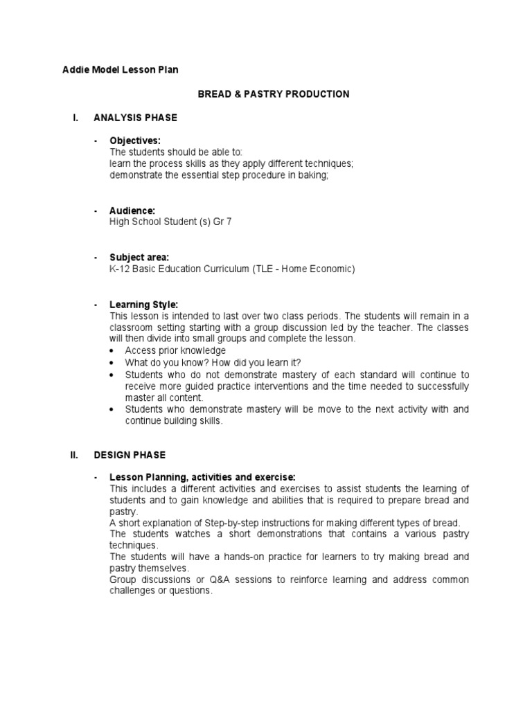 Addie Model Lesson Plan | PDF | Lesson Plan | Educational Assessment