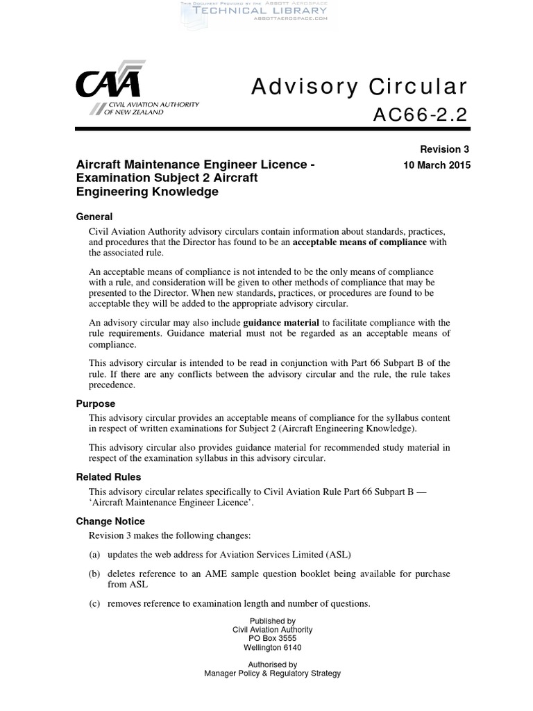 NZCAA-AC66-2.2 Aircraft Maintenance Engineer Licence - Examination ...