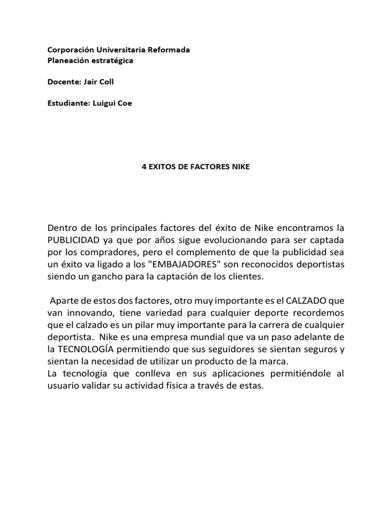 Factores de Exito de Nike | PDF Factores de Exito de Nike | PDF