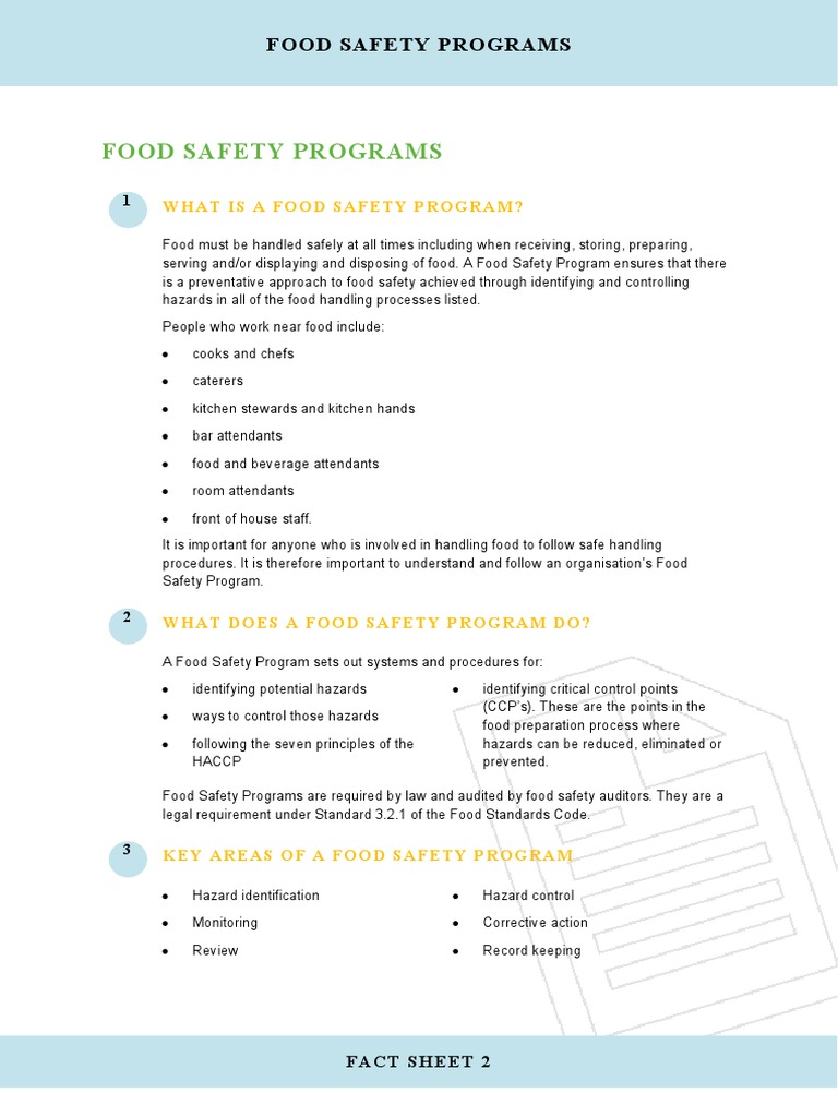 Fact Sheet 2 - Food Safety Programs | PDF | Food Safety | Foodborne Illness