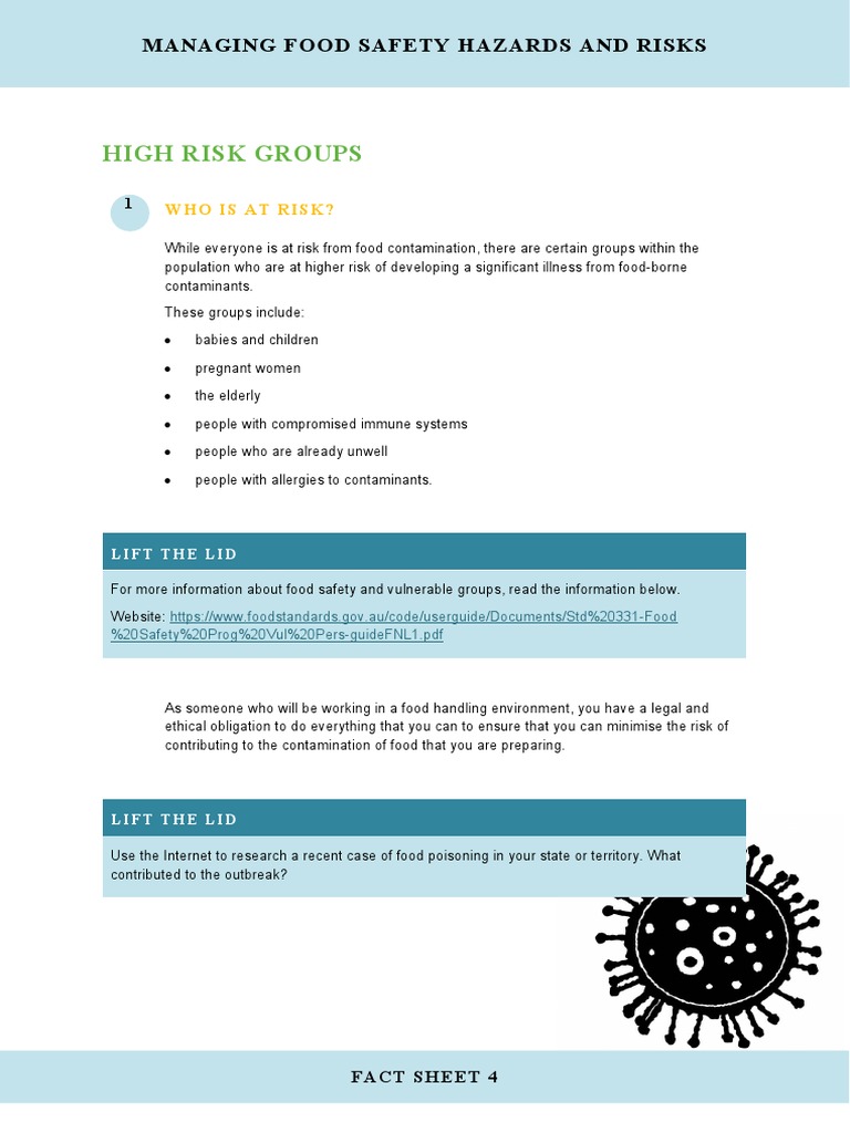 Fact Sheet 4 - Managing Food Safety Hazards and Risks Assessor | PDF
