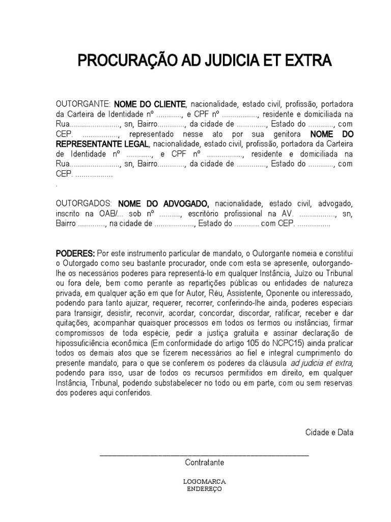 Procuração Ad Judicia Et Extra Com Repres Pdf Advogado Procuração