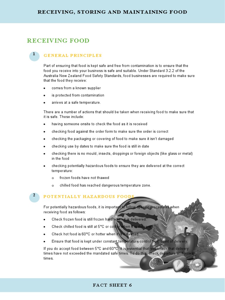 Food Receiving and Storage Guidelines | PDF | Refrigerator | Food Storage