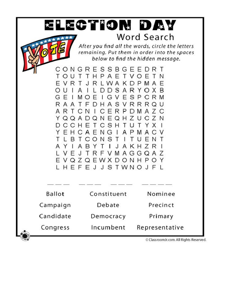 Election Day Word Search Worksheet - Woo! Jr. Kids Activities ...