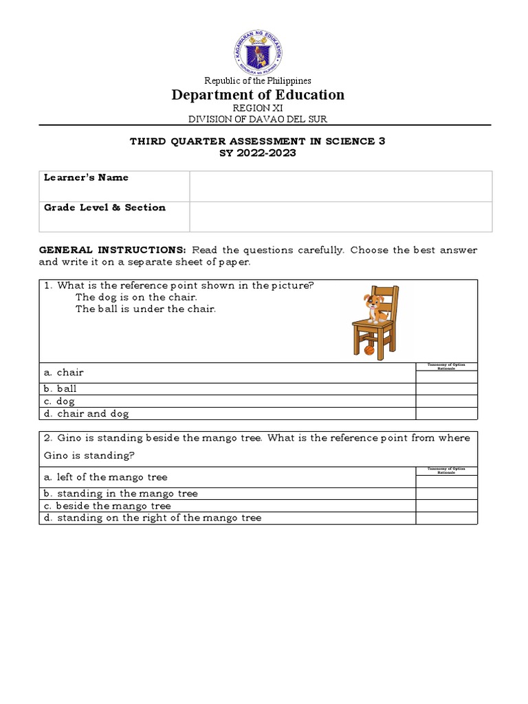 Diagnostic Test Grade 3 q3 | PDF