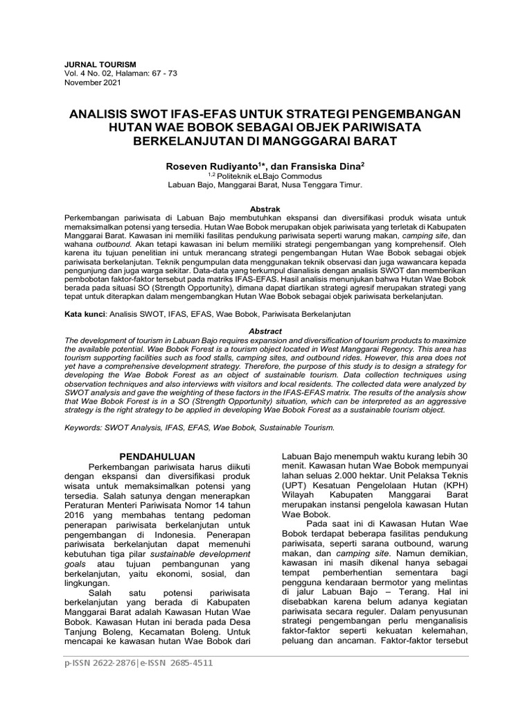 Jurnal ANALISIS SWOT IFAS-EFAS UNTUK STRATEGI PENGEMBANGAN | PDF