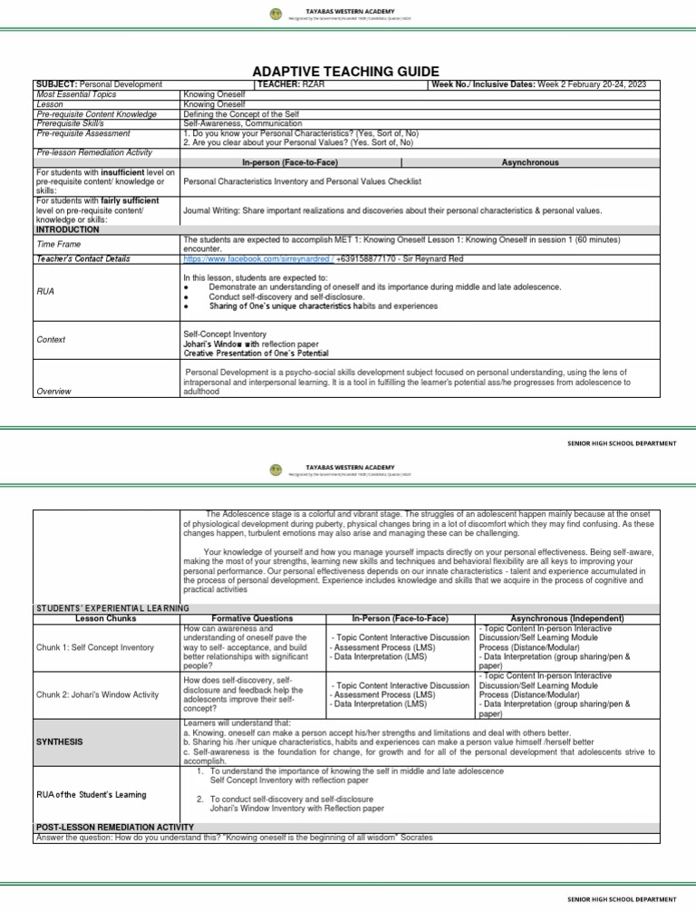 Atg Q3 WK2 Perdev Rzar | PDF | Learning | Self Awareness