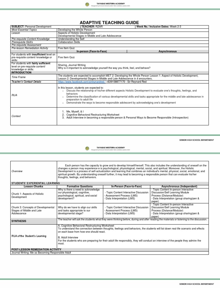 Atg Q3 WK2-3 Perdev Rzar | PDF | Learning | Adolescence