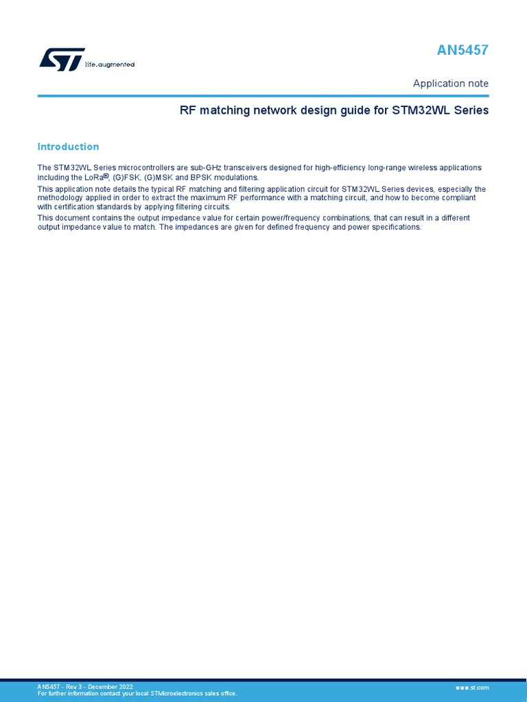 An5457 RF Matching Network Design Guide For Stm32wl Series Stmicroelectronics | PDF | Inductor ...