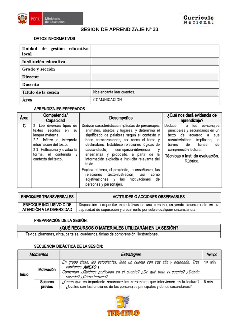 Sesion de Aprendizaje #33 - C | PDF | Enseñando | Aprendizaje