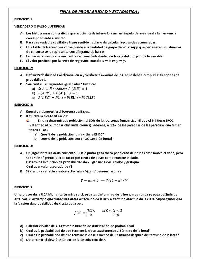 FINAL DE PROBABILIDAD Y ESTADISTICA I - Ultimo Llamado | PDF | Histograma | Probabilidad