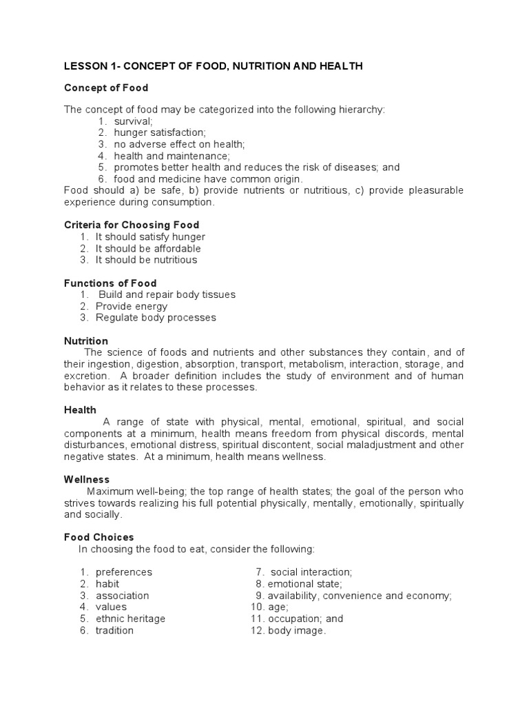 Concept of Food, Nutrition and Health | PDF | Omega 3 Fatty Acid | Foods
