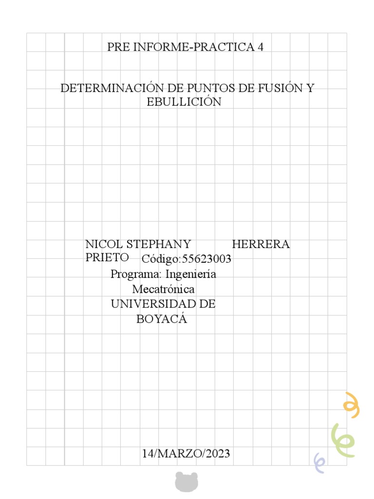 Pre Informe de Laboratorio Practica 3 | PDF | Celsius | Punto de fusion