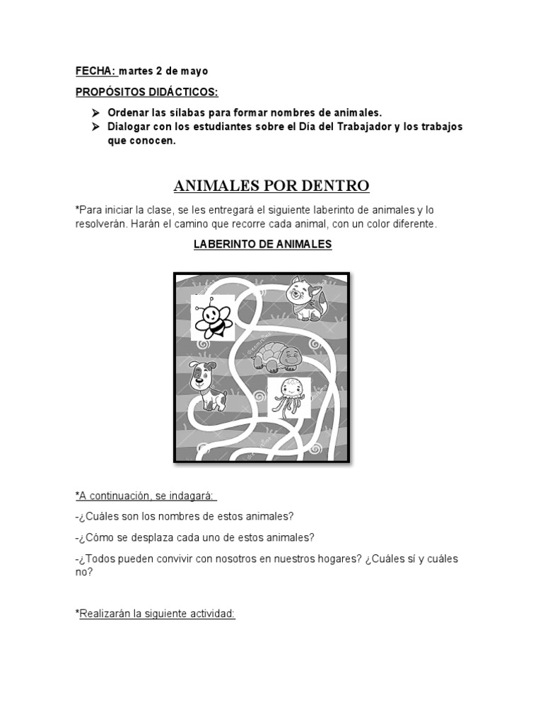 Actividades sobre Animales para Niños | PDF | Calendario