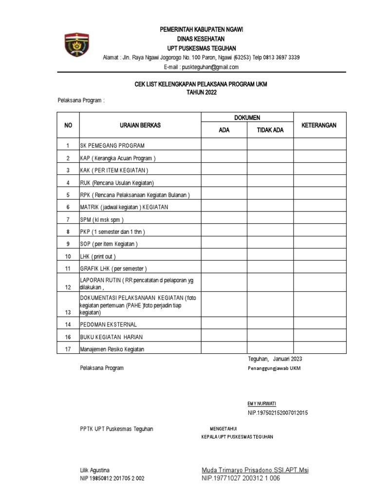Ceklist Kelengkapan Dokumen Ukm 1 | PDF