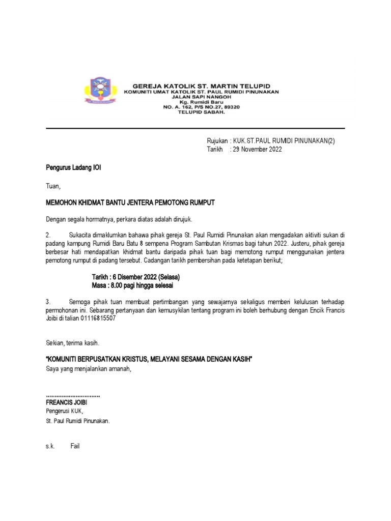 Surat Permohonan Meminjam Jentera | PDF