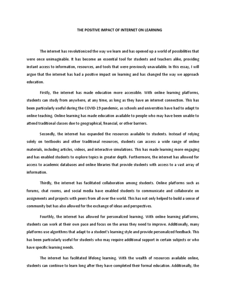 The Positive Impact of Internet On Learning | PDF | Educational ...