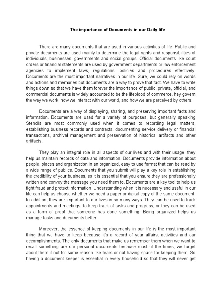 The Importance of Documents in Our Daily Life | PDF | Information
