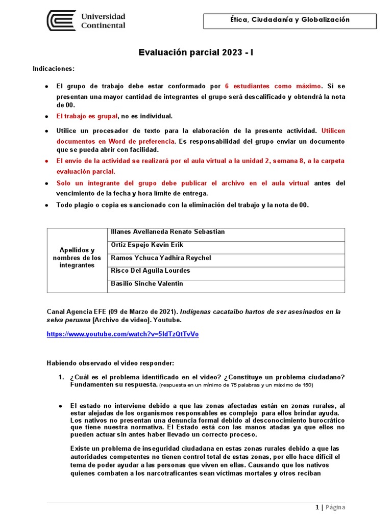 Evaluación Parcial 2023 - I | PDF