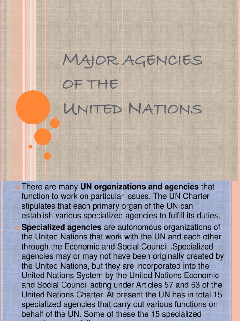 Major Agencies of The UN | PDF | United Nations | International Relations