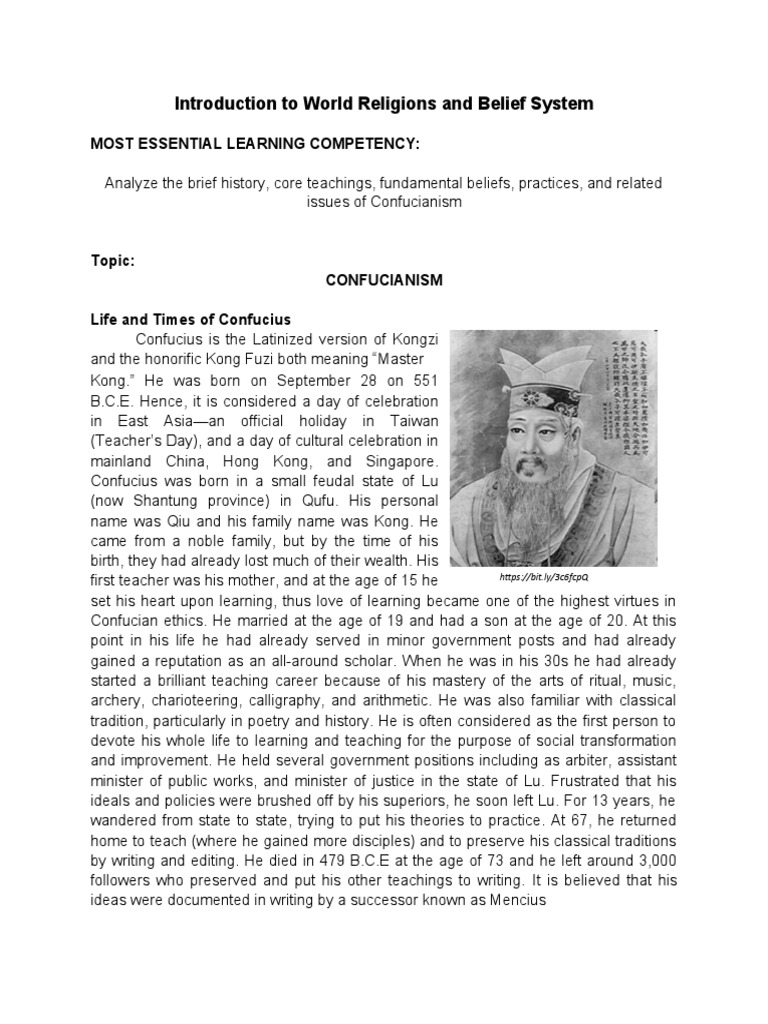 Introduction To World Religions and Belief System Confucianism | PDF ...
