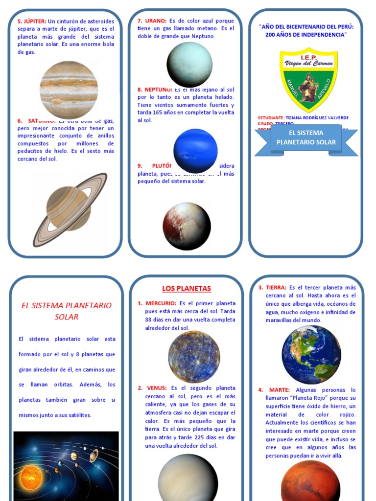 Triptico El Sistema Planetario Solar | PDF | Planetas | Sistema solar