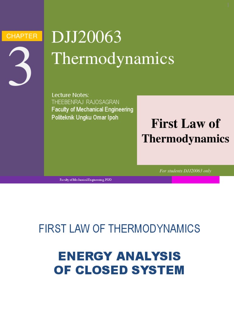 Chapter 3 - First Law of Thermodynamics | PDF | Heat | Thermodynamics