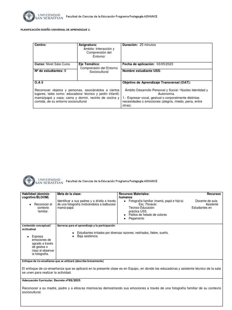 Planificación Diseño Universal De Aprendizaje 2 Pdf Pdf 0308
