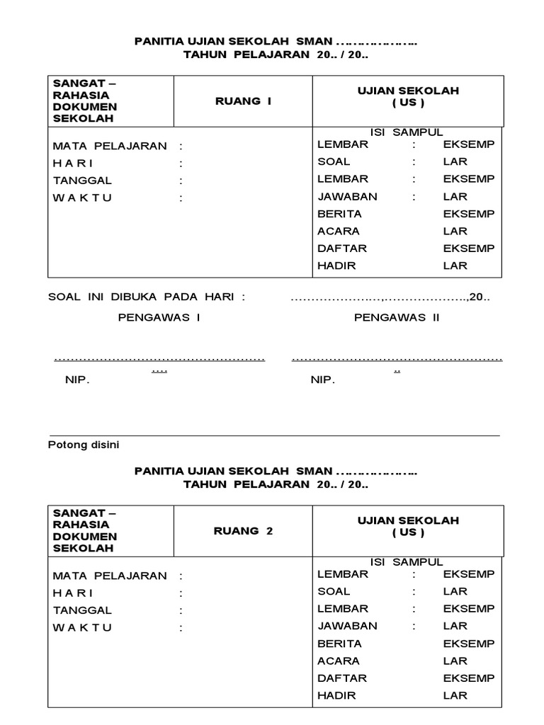 Contoh Amplop Ujian Sekolah | PDF