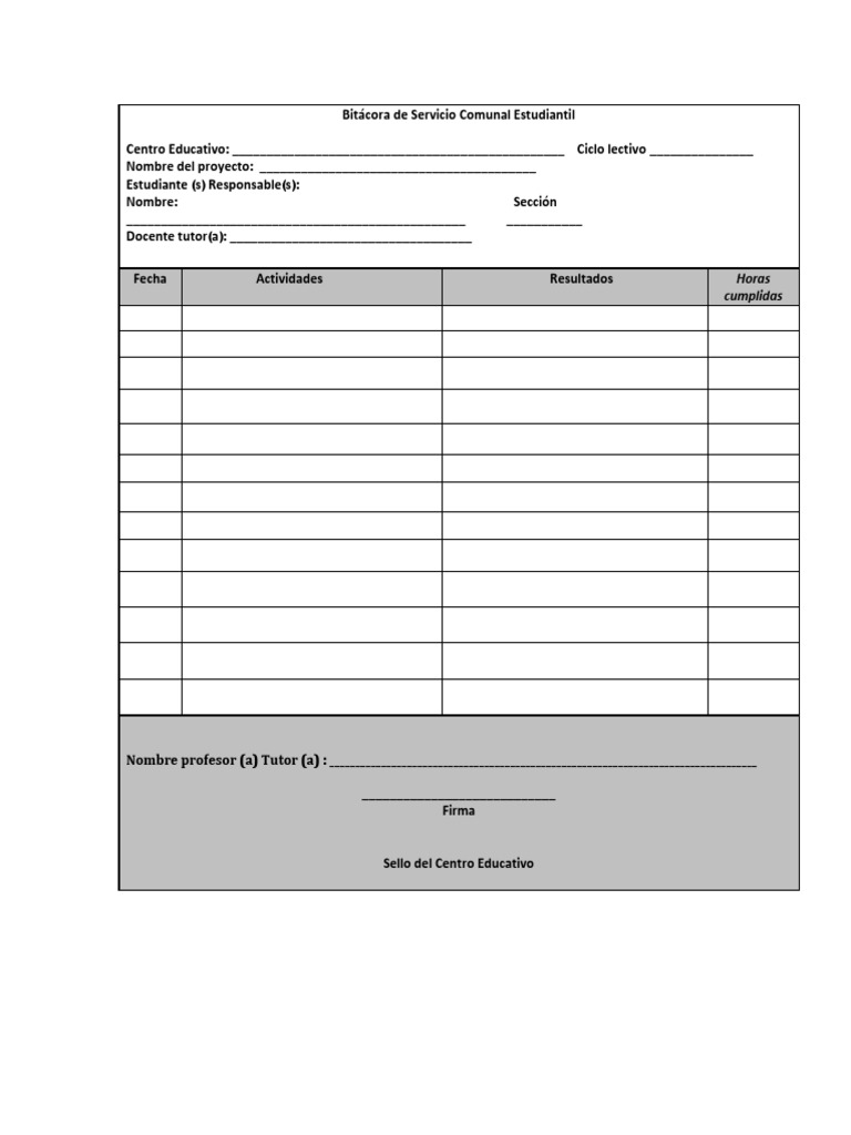 ejemplo-bitácora-servicio-comunal-estudiantil | PDF