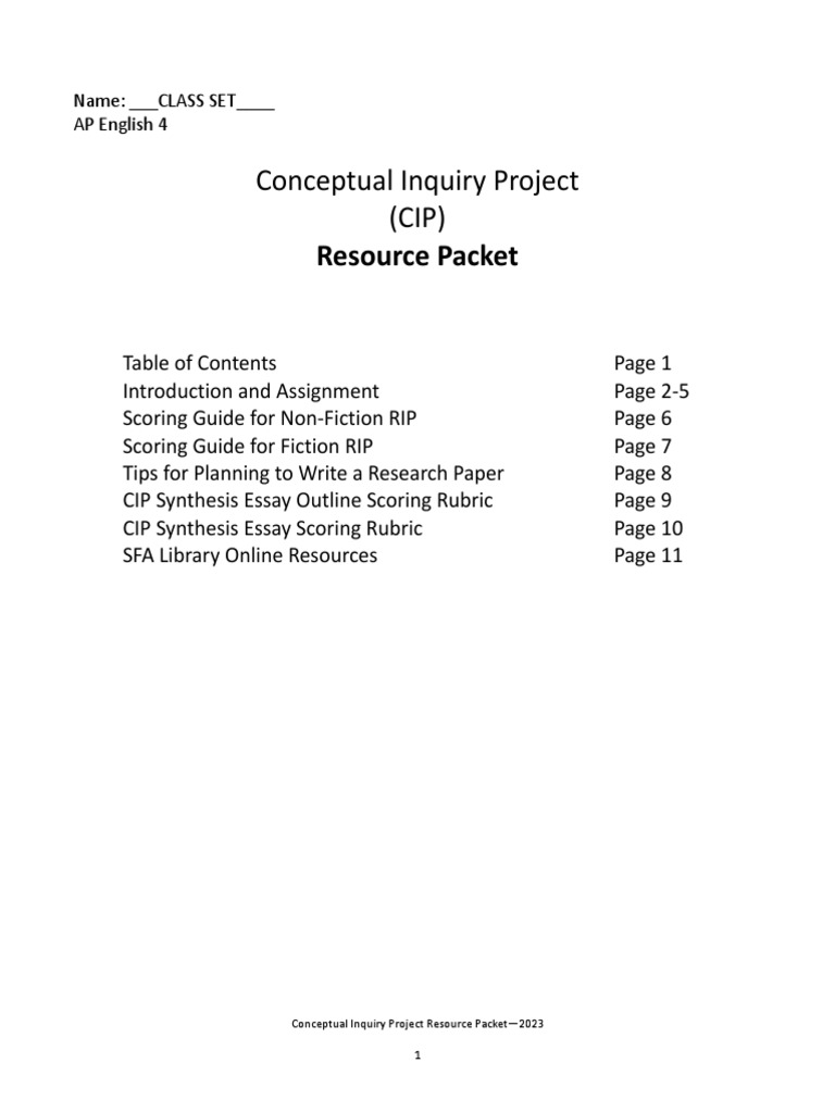 Cip Resource Packet s2023 Revised | PDF | Essays | Citation
