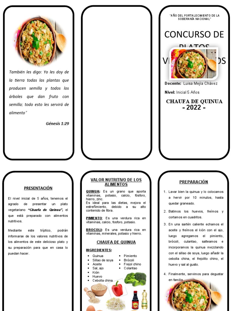 Triptico Concurso de Platos Vegetarianos Borrador | PDF | Alimentos | Vegetales