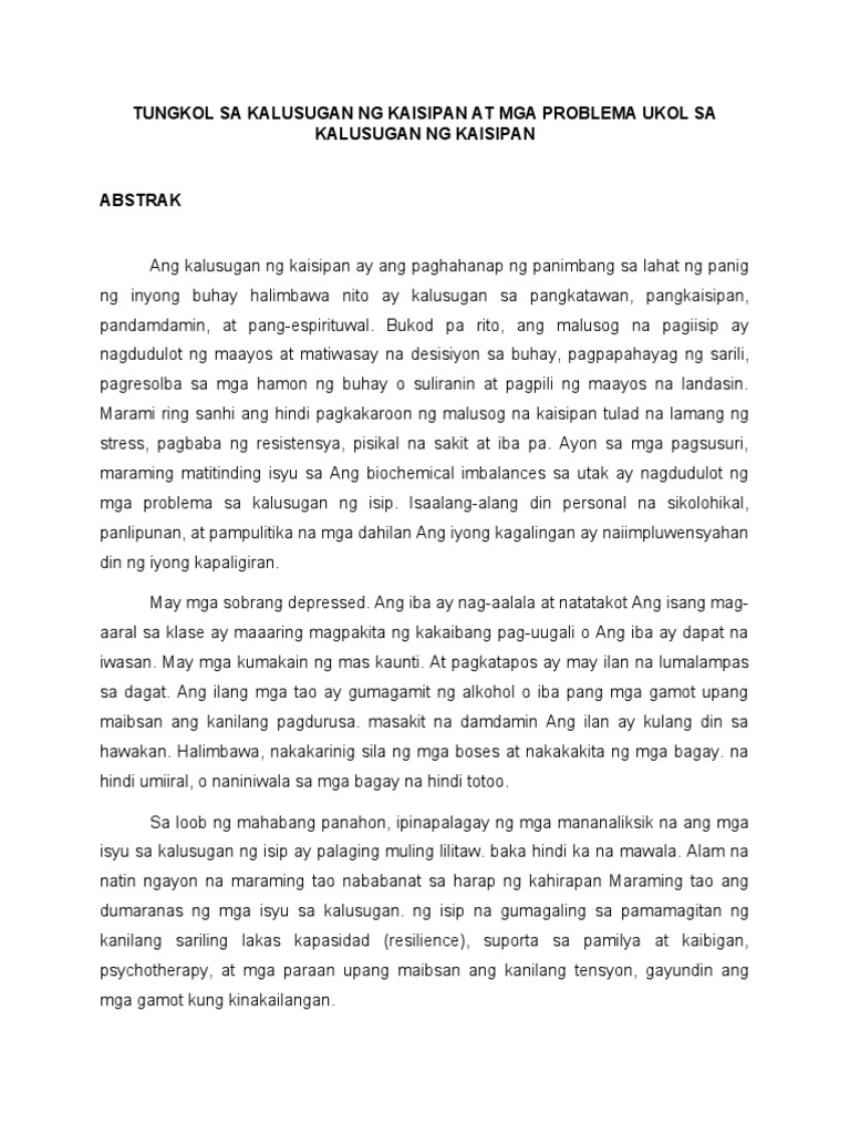 Tungkol Sa Kalusugan NG Kaisipan at Mga Problema Ukol Sa Kalusugan NG ...