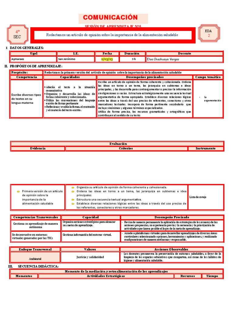 4° SESIÓN DE APRENDIZAJE SESIÓN5-SEM.3-EXP.2 | PDF | Aprendizaje | Evaluación