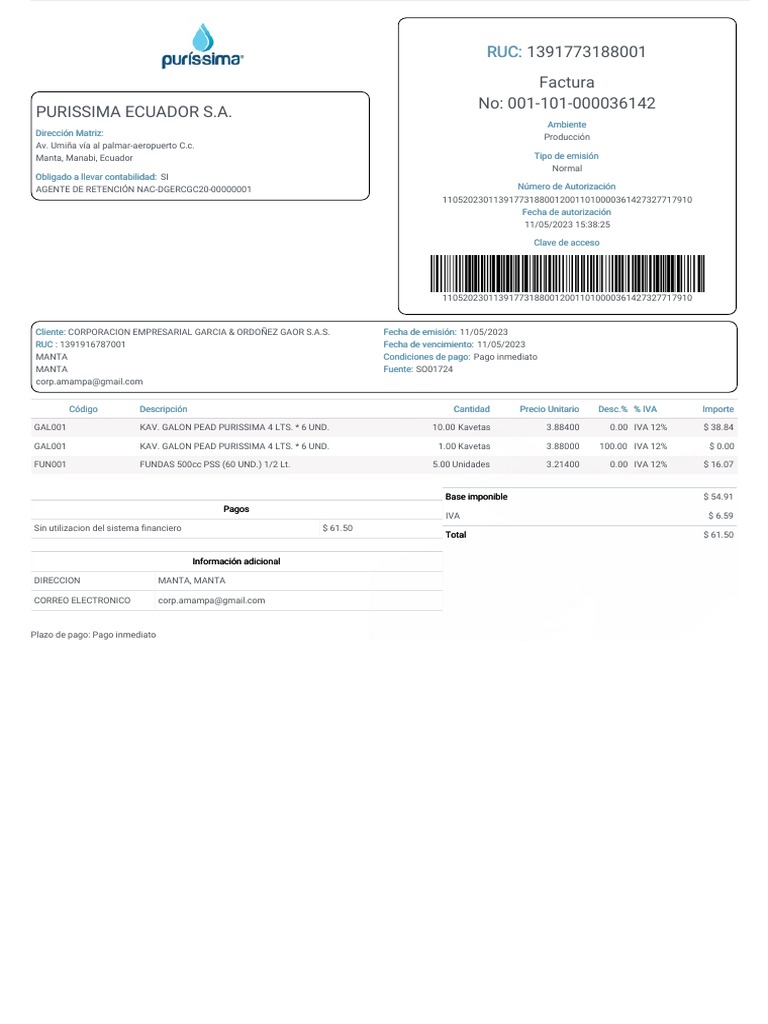 FV 001-101-000036142 | PDF | Contabilidad