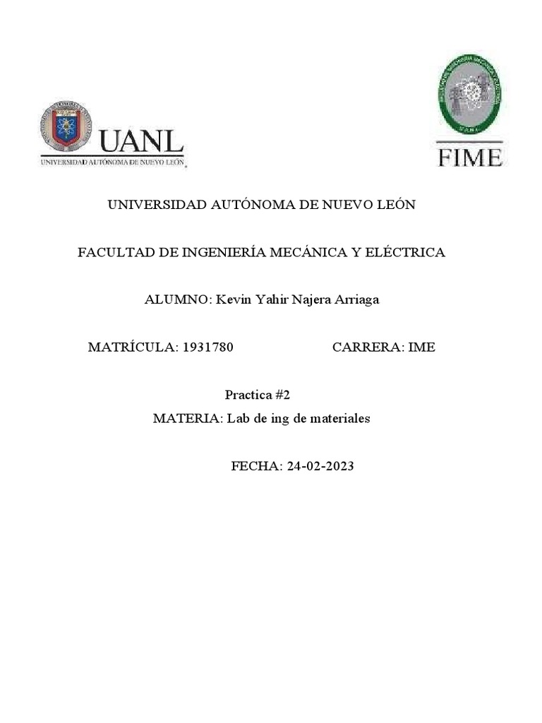 Prctica 2 Lab Ing Mat 1931780 | PDF | Dureza | Acero
