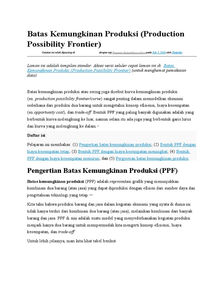 Batas Kemungkinan Produksi Production Po | PDF