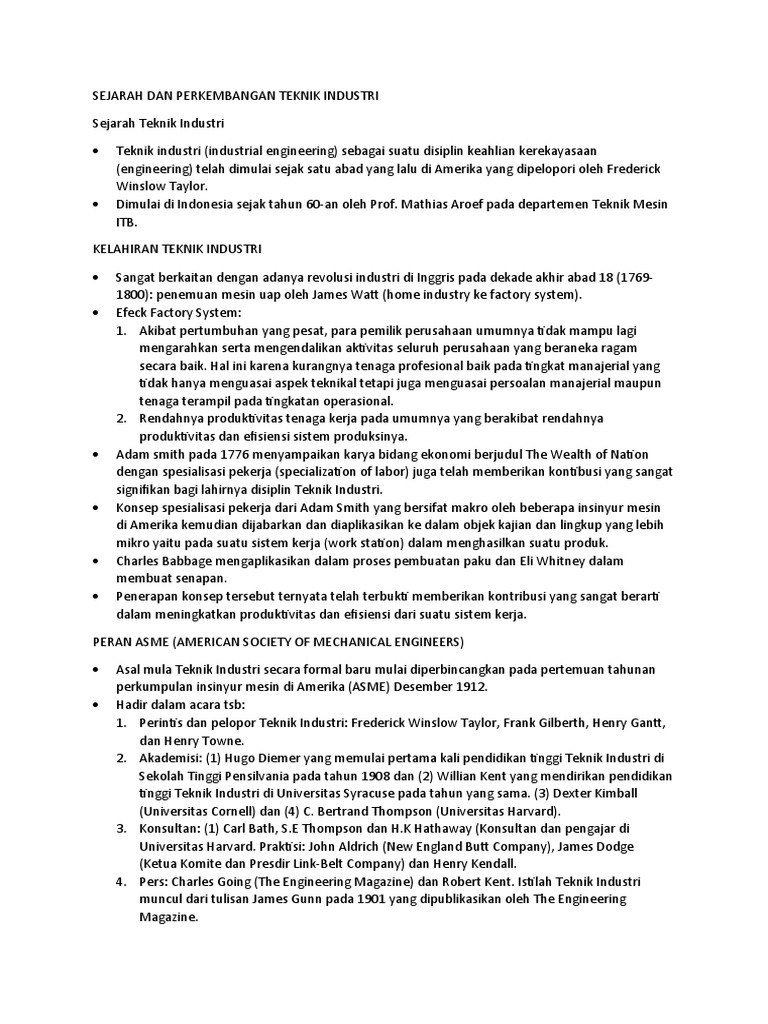 Sejarah Dan Perkembangan Teknik Industri | PDF