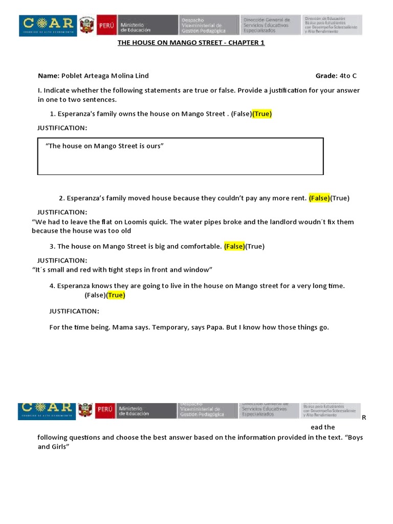 Test 1 The House On Mango Street | PDF