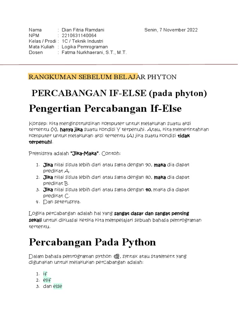 Rangkuman Sebelum Belajar Phyton | PDF