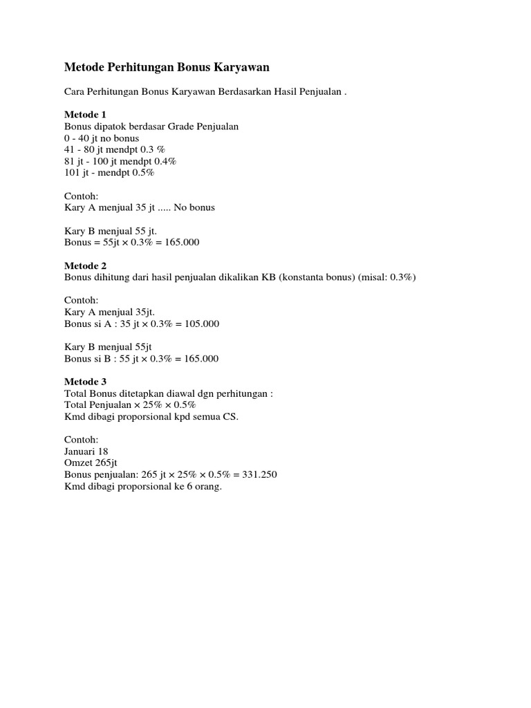 Metode Perhitungan Bonus Karyawan | PDF