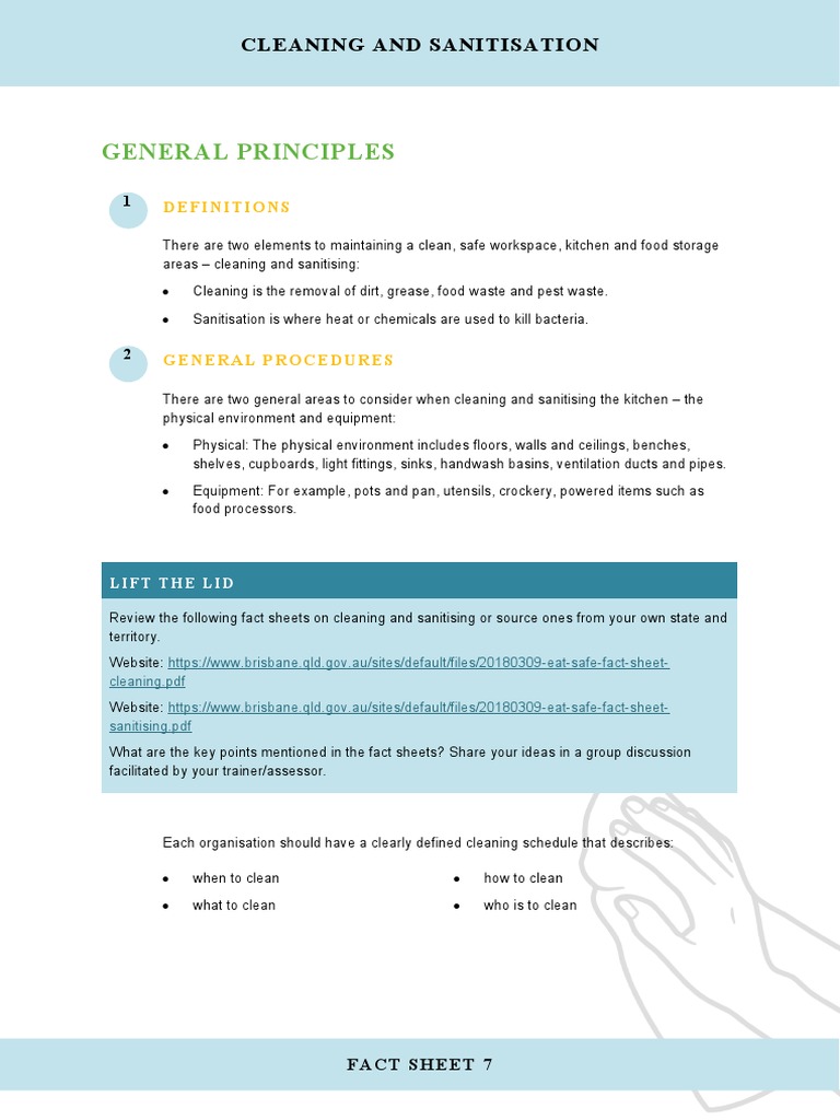 Fact Sheet 7 - Cleaning and Sanitisation Assessor | PDF | Dishwasher | Home