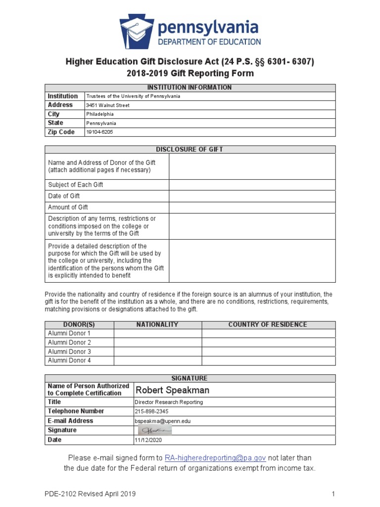 UPenn Foreign Donations For Fiscal Year 2020 | PDF