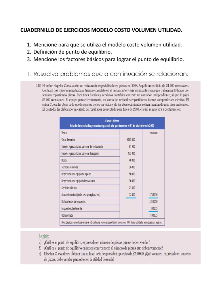 Cuadernillo de Ejercicios Modelo Costo Volumen Utilidad - 6D - 2023 | PDF