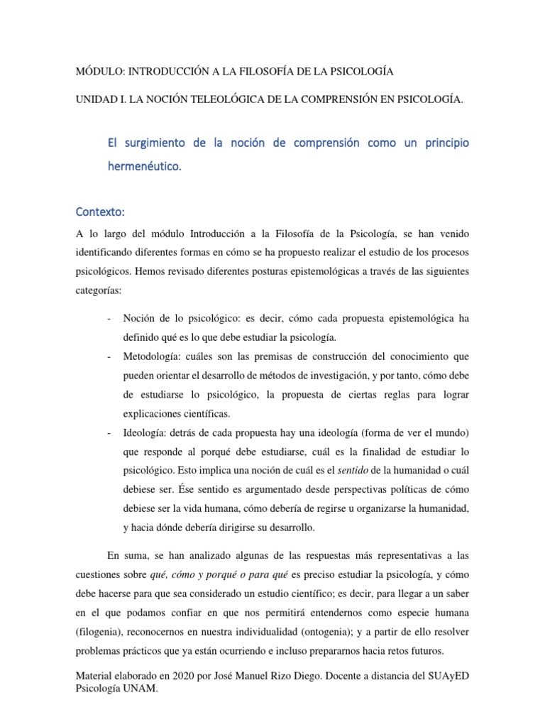 Act. 4. Rizo, J. (2020) La Noción Teleológica de Comprensión en La Psicología. | PDF ...