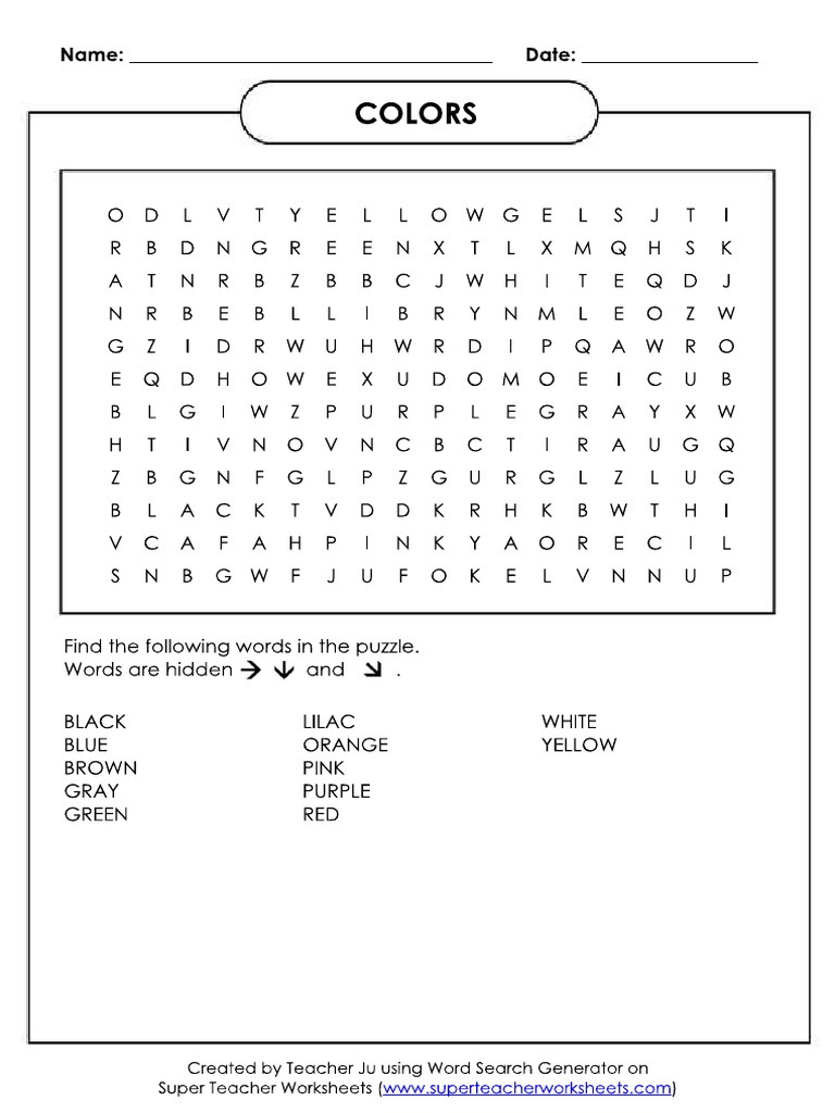 Word Search COLORS INTERMEDIATE | PDF