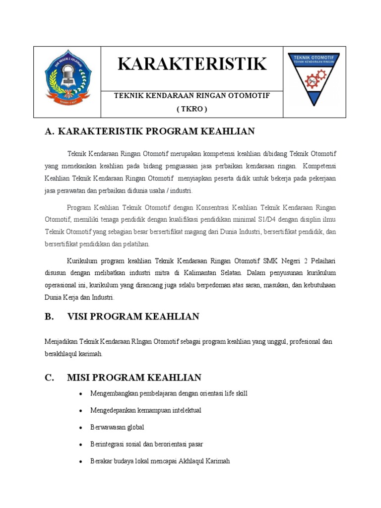 Karakteristik Program Keahlian TKRO | PDF