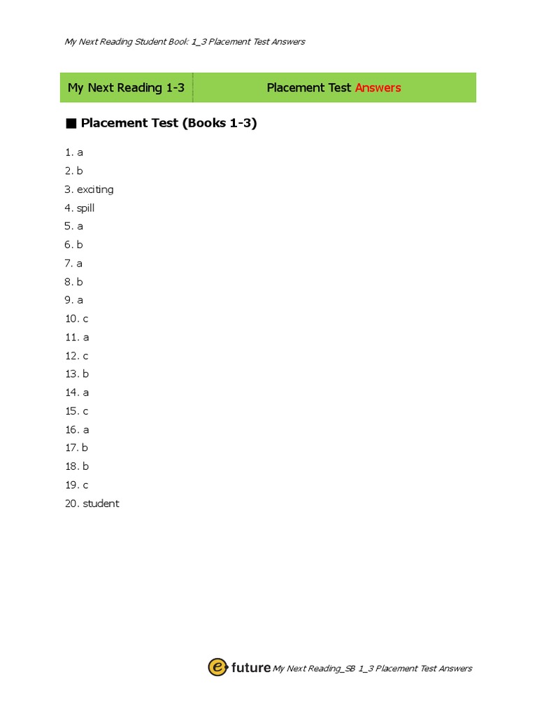 My Next Reading Placement Test Guide | PDF
