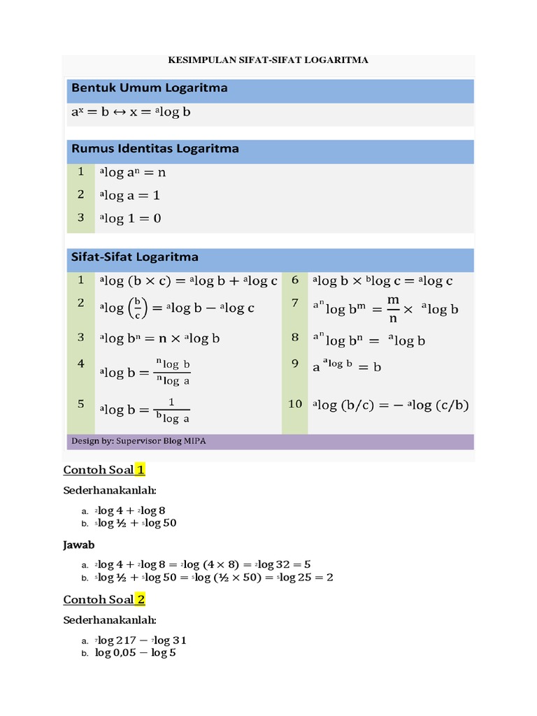 13B. Sifat-Sifat Logaritma Beserta Contohnya-1 | PDF