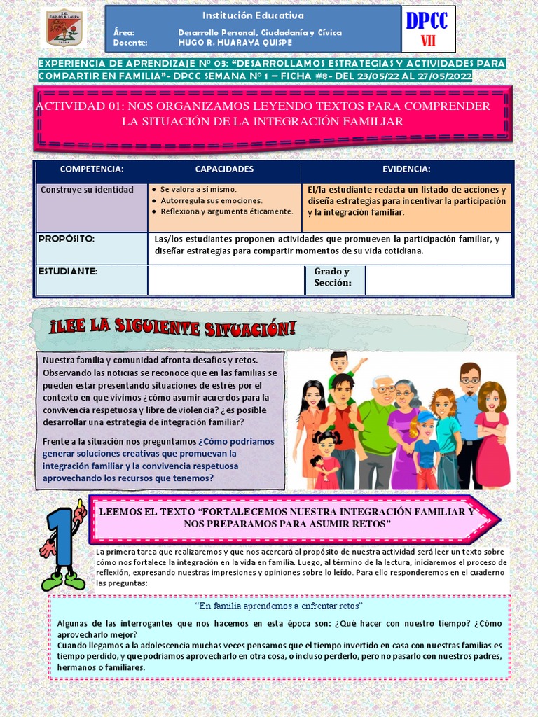 3 DPCC Ficha de Actividad 1 Eda 3 Urb | PDF | Aprendizaje | Información